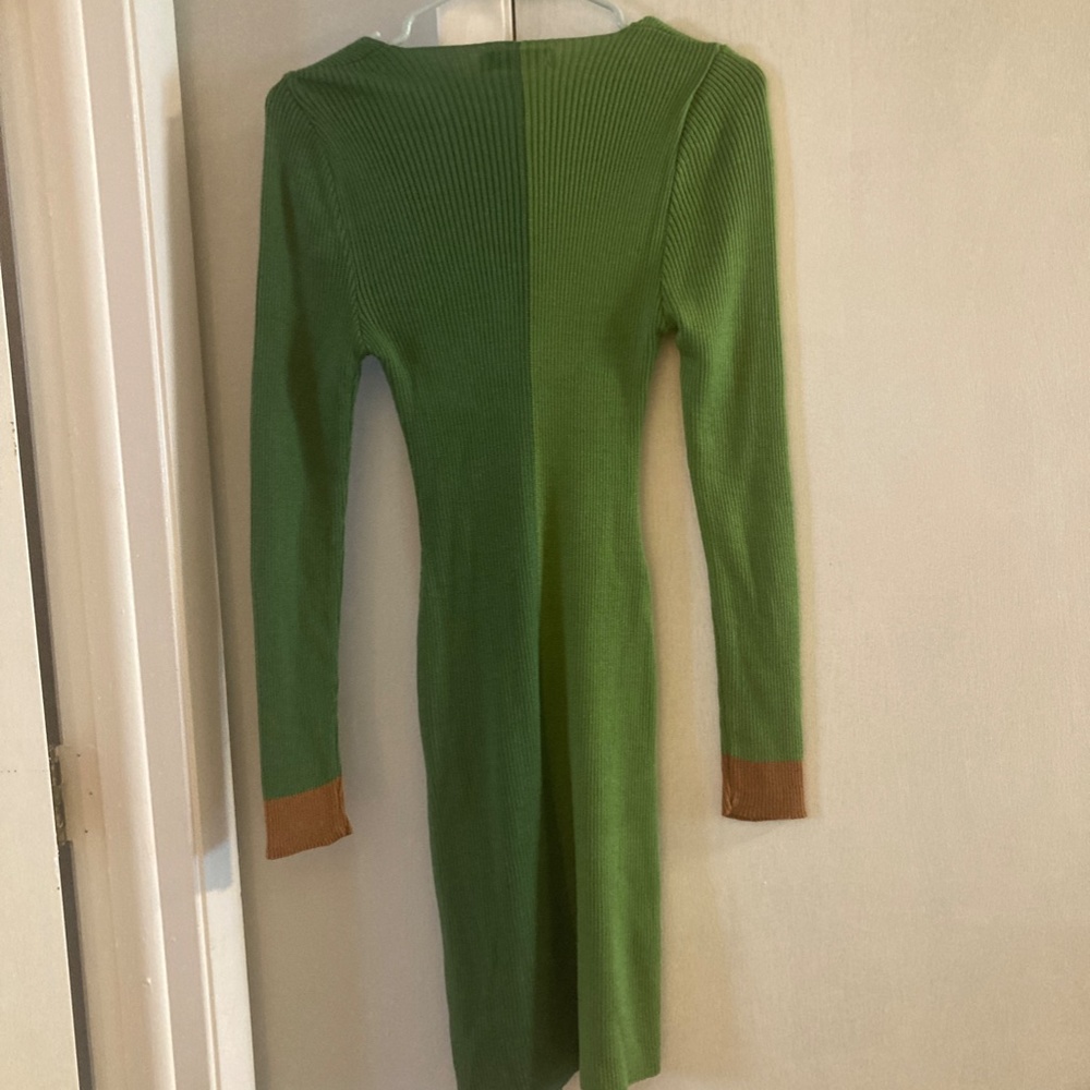 Color Block Green Wool Line Dress - Gem